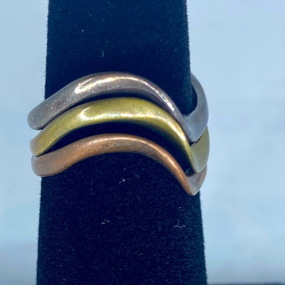 Jewelry | 3 Stackable Rings Wavy Designtricolored Unique | Poshmark